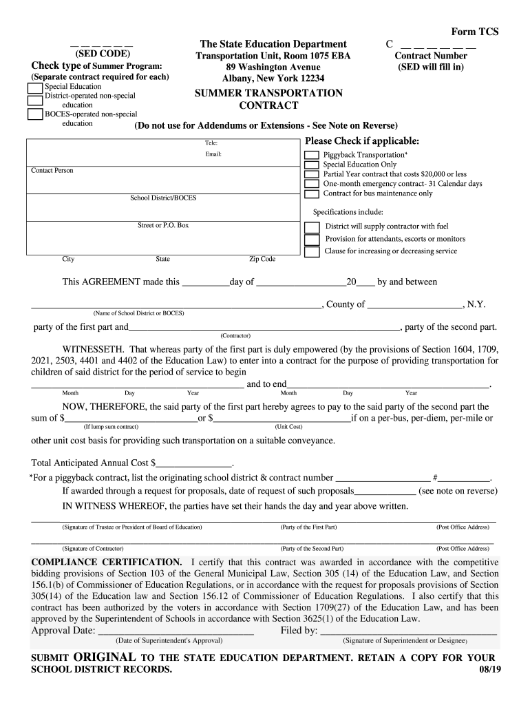 Fillable Online Form TCS The State Education Department C (SED CODE ...