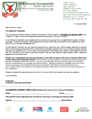 Fillable Online Y9 PARENTS EVENING Fax Email Print - pdfFiller
