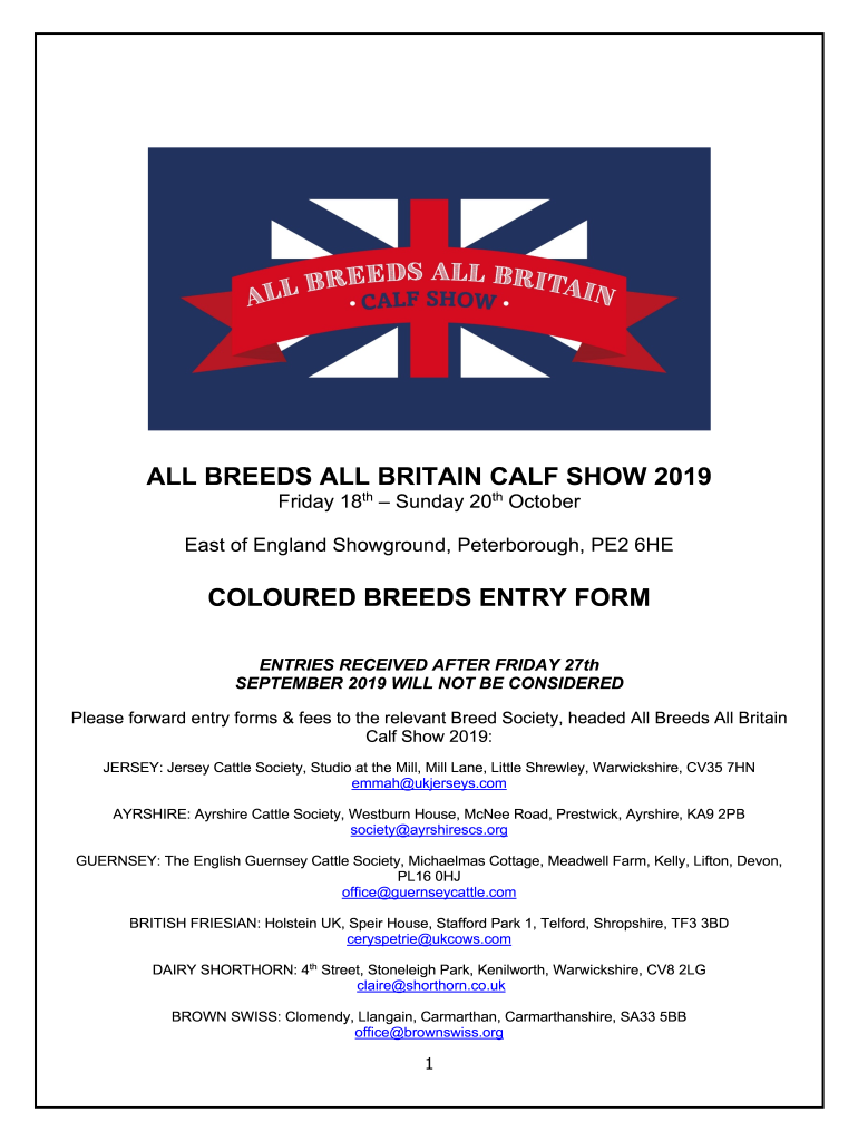 Fillable Online All Breeds All Britain Calf Show Schedule and Entry ...