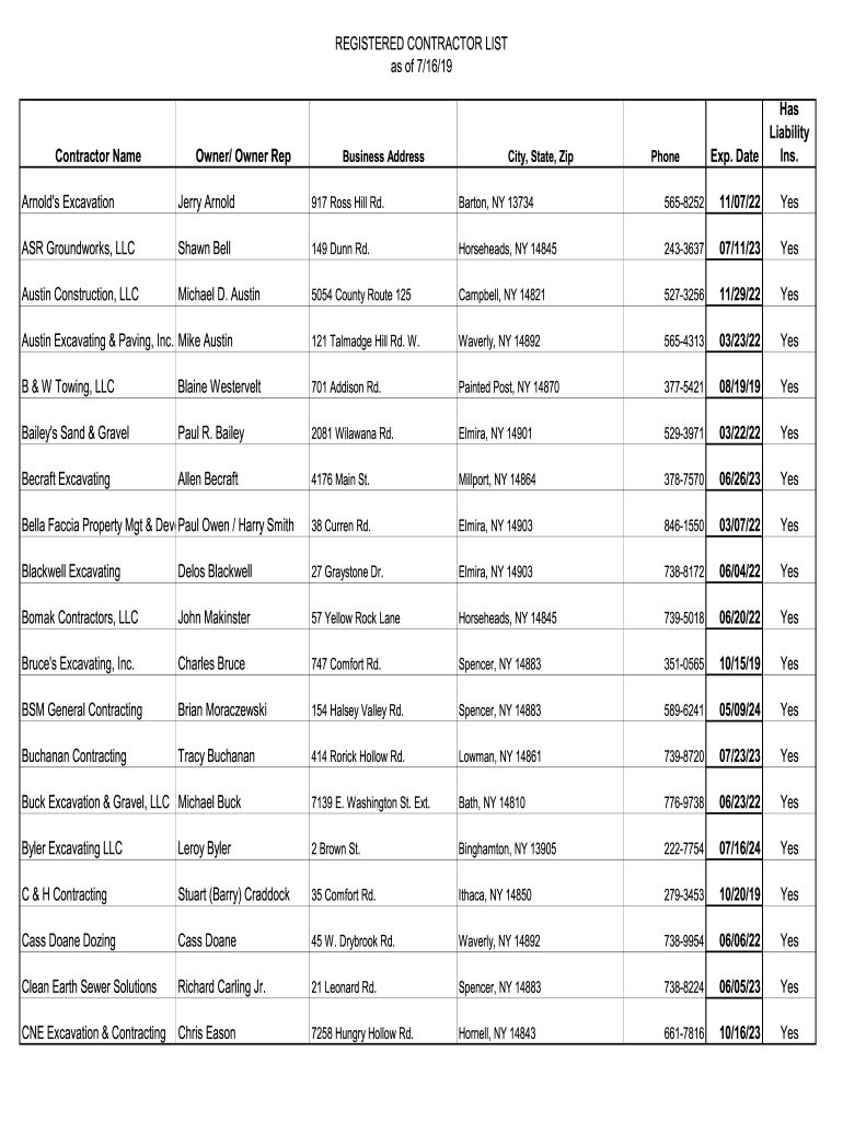 Fillable Online Reg Contractors list (rev 7-16-19).xls Fax Email Print ...