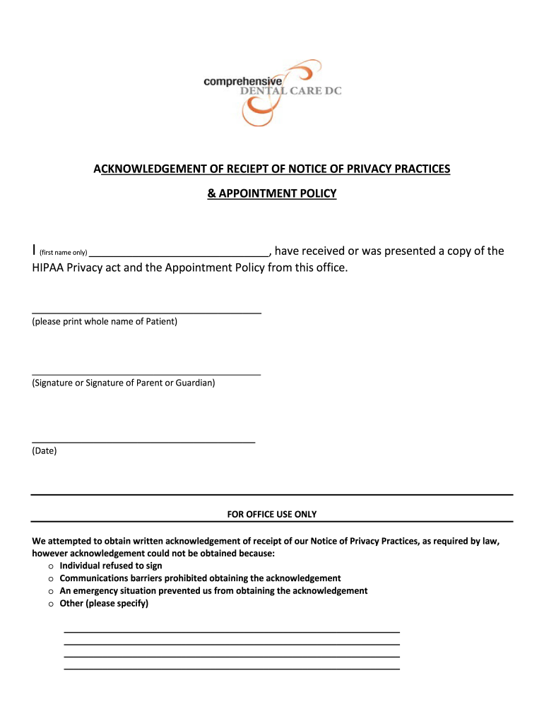 Fillable Online ACKNOWLEDGEMENT OF RECIEPT OF NOTICE OF PRIVACY ...