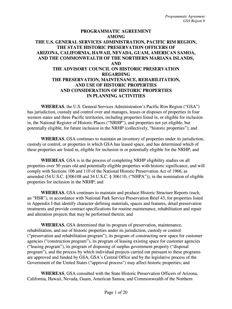 Fillable Online of 20 PROGRAMMATIC AGREEMENT AMONG THE US GENERAL ...