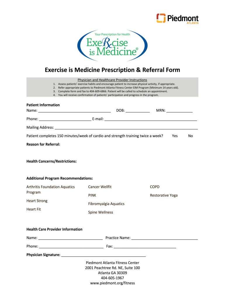 Fillable Online THE EXERCISE PRESCRIPTION AN ESSENTIAL ELEMENT OF THE ...