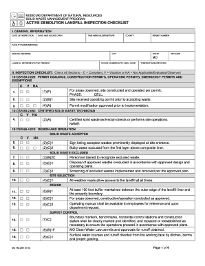 Fillable Online Active Demolition Landfill Inspection Checklist, Form ...