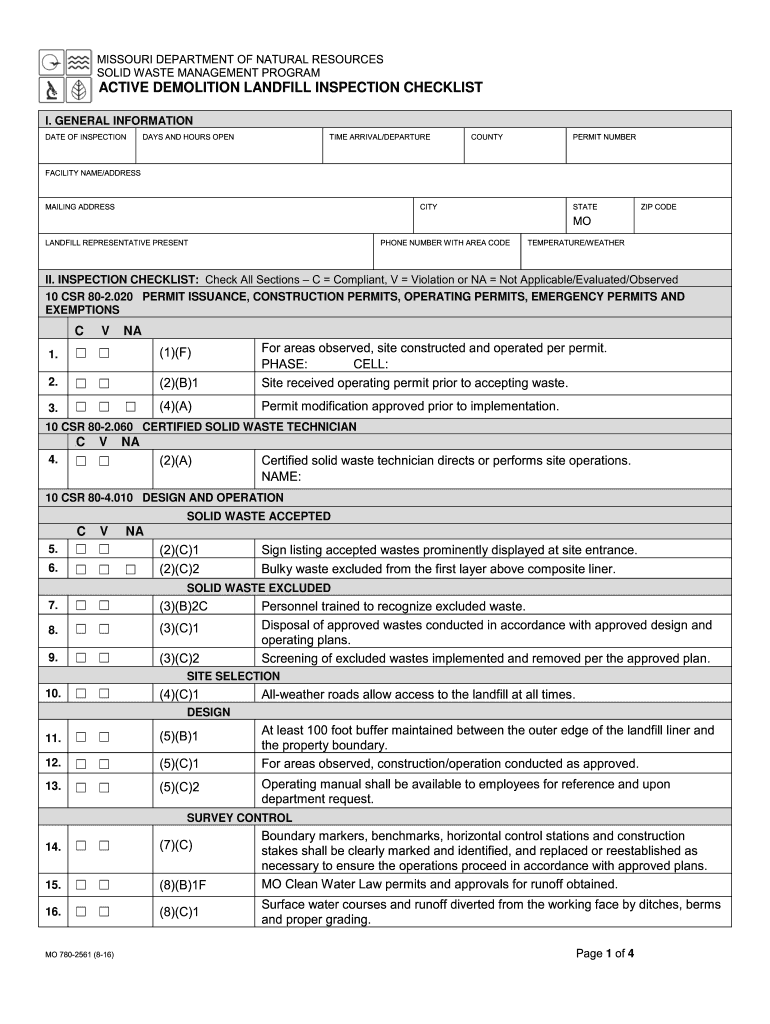 Fillable Online Active Demolition Landfill Inspection Checklist, Form ...