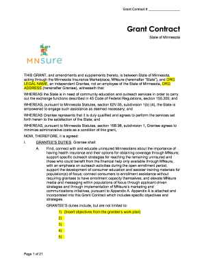 Fillable Online MNsure Sample Grant Contract Template Fax Email Print ...