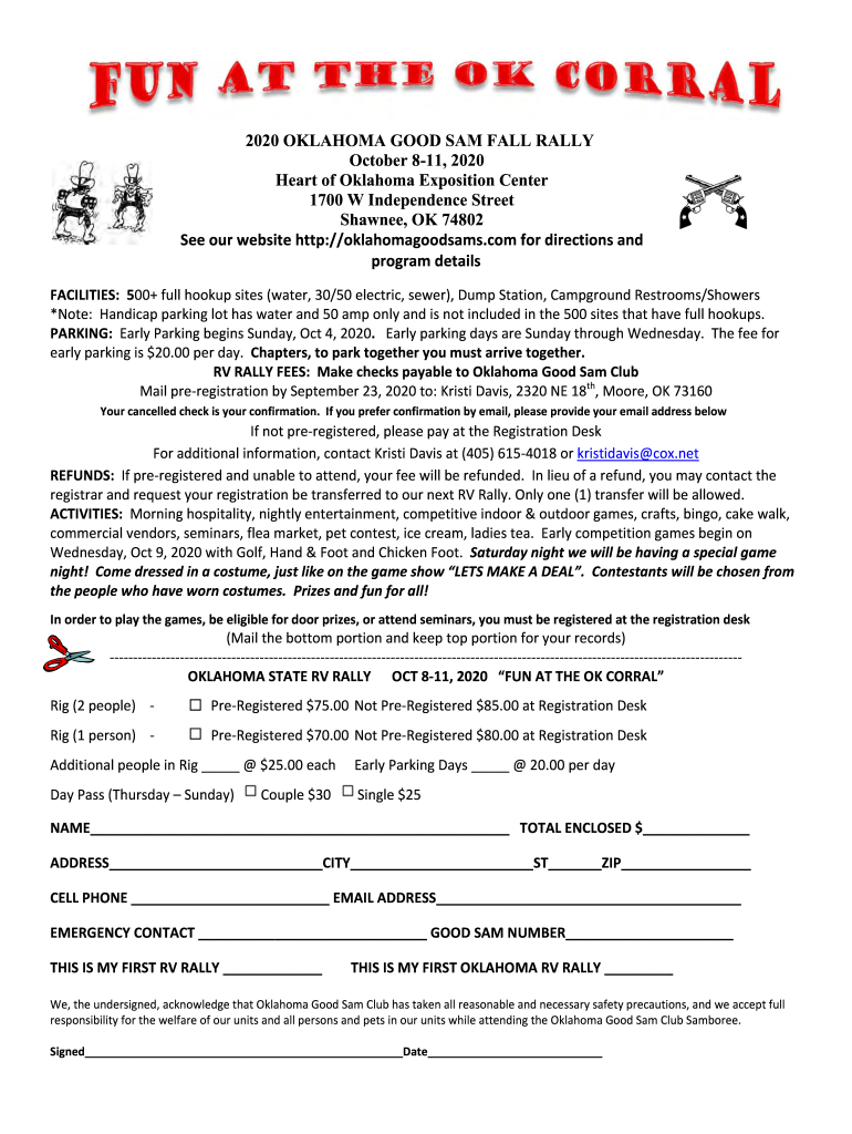 Fillable Online 2020 OKLAHOMA GOOD SAM FALL RALLY Heart of Oklahoma ...