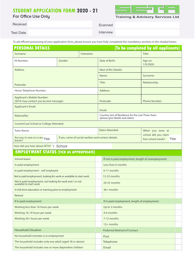 Fillable Online SETA Fillable-Application-Form-2020-21 Fax Email Print ...