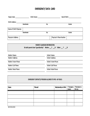 Fillable Online EMERGENCY/ DATA CARD Fax Email Print - pdfFiller