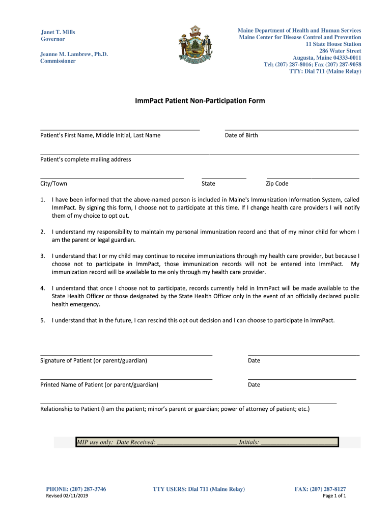 Fillable Online ImmPact Patient Non-Participation Form Fax Email Print ...
