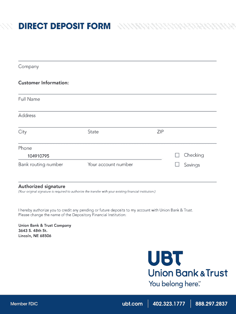 Ubt Direct Deposit Form - Fill Online, Printable, Fillable, Blank ...