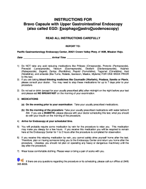 Fillable Online INSTRUCTIONS FOR Bravo Capsule with Upper Fax Email ...