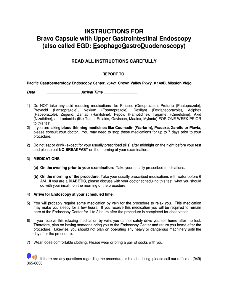 Fillable Online INSTRUCTIONS FOR Bravo Capsule with Upper Fax Email ...