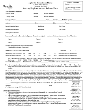 Fillable Online Activity Registration and Release Form Fax Email Print ...