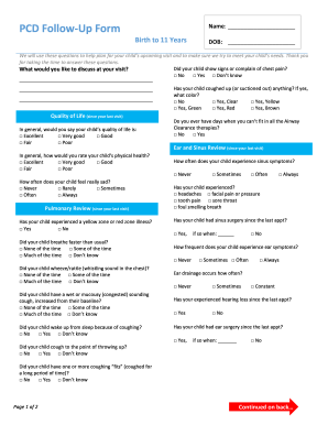 Fillable Online PCD Follow-Up Form - Children's Respiratory and ...