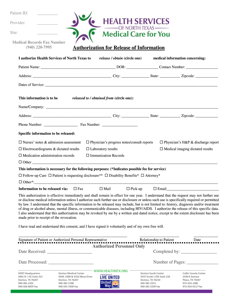 Fillable Online Medical Records Fax Number Authorization for Release of ...