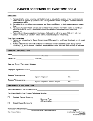 Fillable Online CANCER SCREENING RELEASE TIME FORM Fax Email Print ...