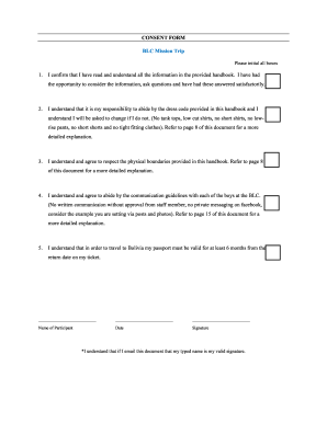 Fillable Online CONSENT FORM BLC Mission Trip Fax Email Print - pdfFiller