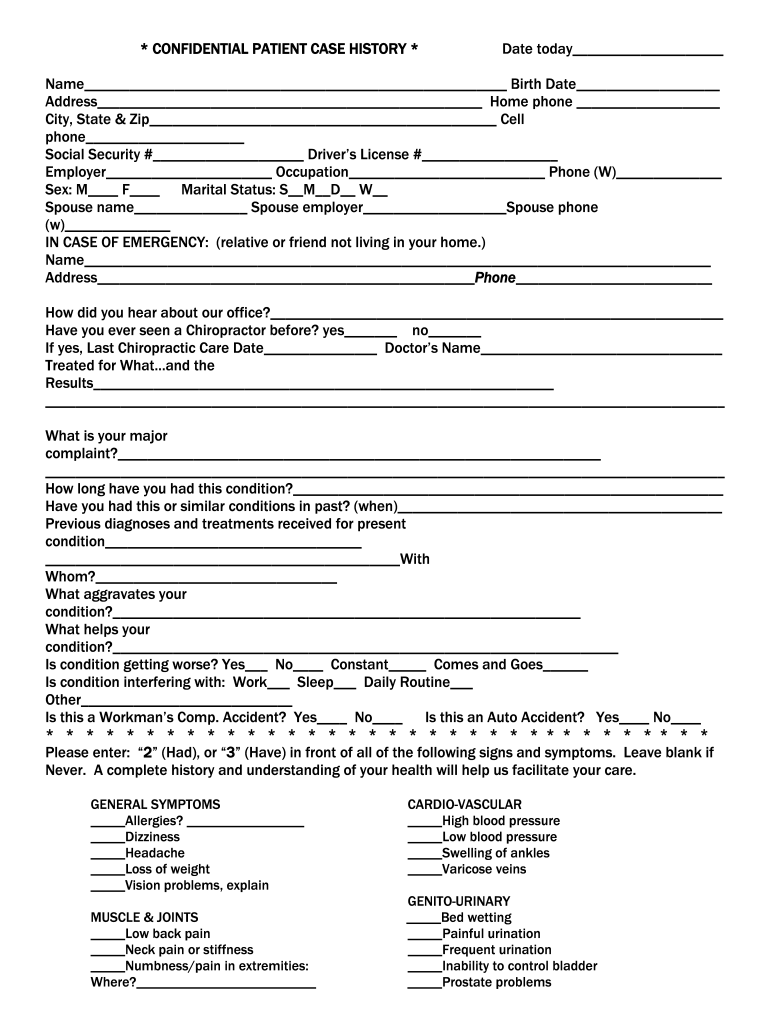 Fillable Online * CONFIDENTIAL PATIENT CASE HISTORY * Fax Email Print ...
