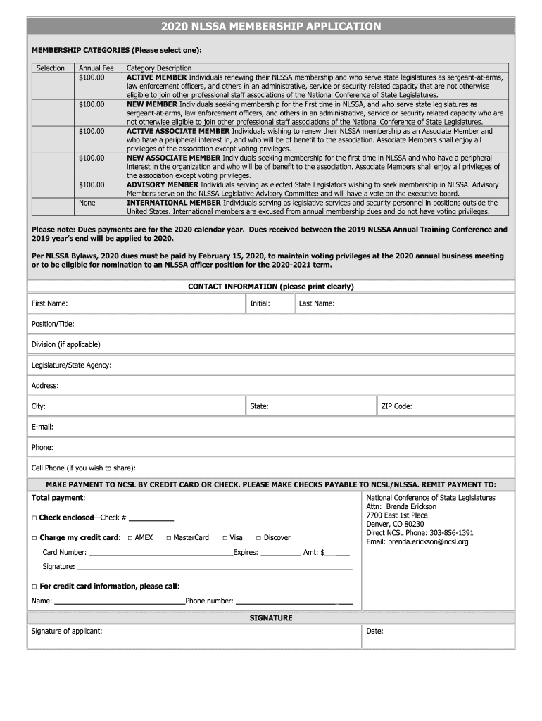 Fillable Online Membership application form - Ncsl Fax Email Print ...