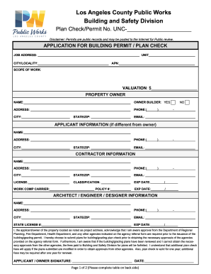 Fillable Online APPLICATION FOR BUILDING PERMIT / PLAN CHECK Fax Email ...