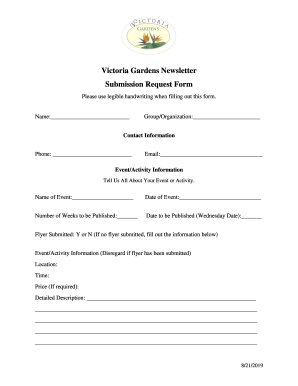 Fillable Online Victoria Gardens Newsletter Submission Request Form Fax ...