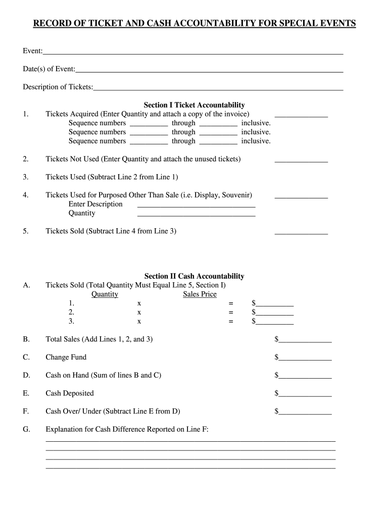 Fillable Online Ticket Cash Accountability Form Fax Email Print - pdfFiller