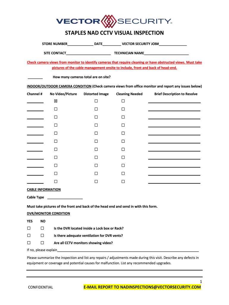 Fillable Online Staples NAD Visual Inspection Form - Vector Security ...