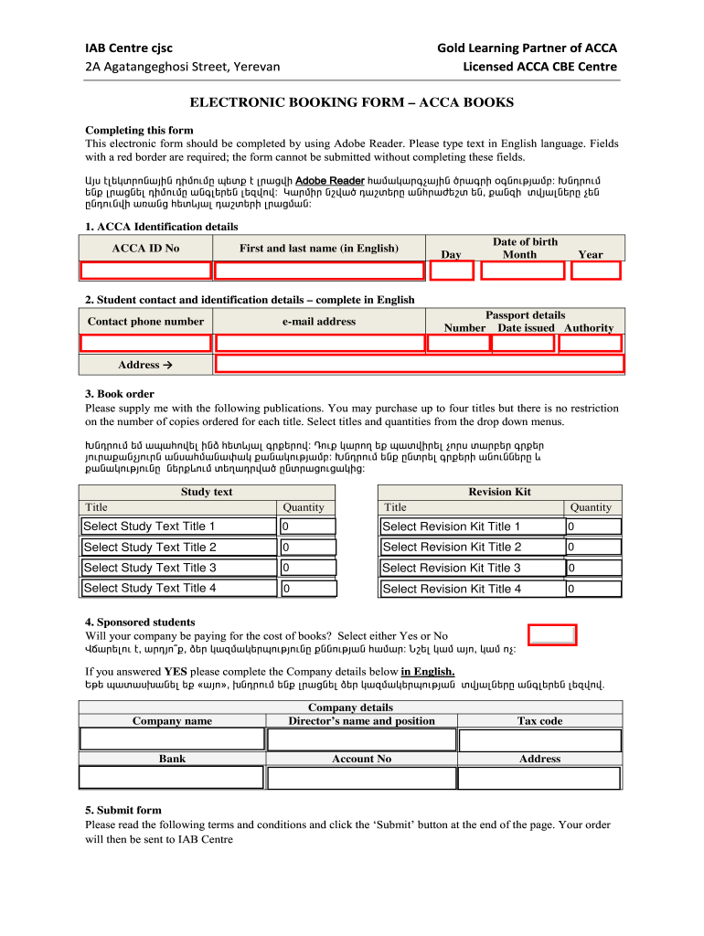 Fillable Online IAB Centre - ACCA Computer Based Exam Application Form ...