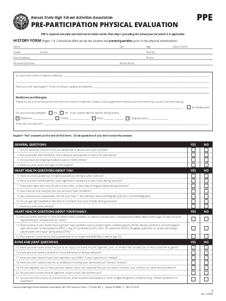 2020 2023 Form KS KSHSAA PPE Fill Online Printable Fillable Blank PdfFiller