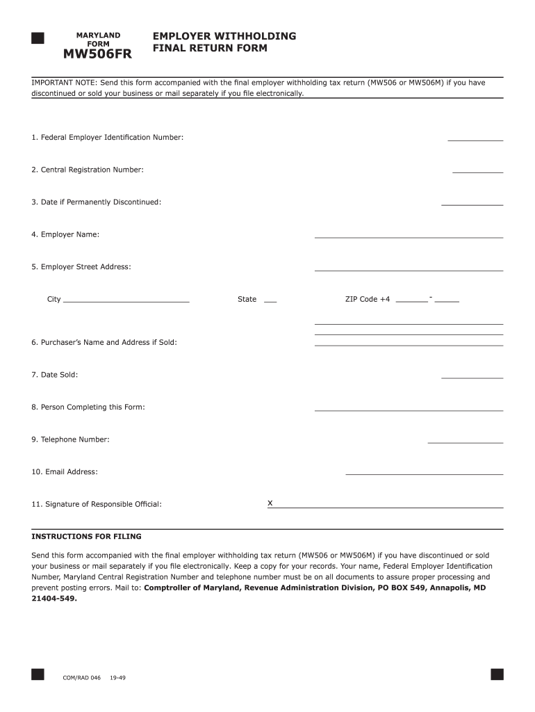 Fillable Online 2019 Form MD MW506FR Fill Online, Printable, Fillable ...