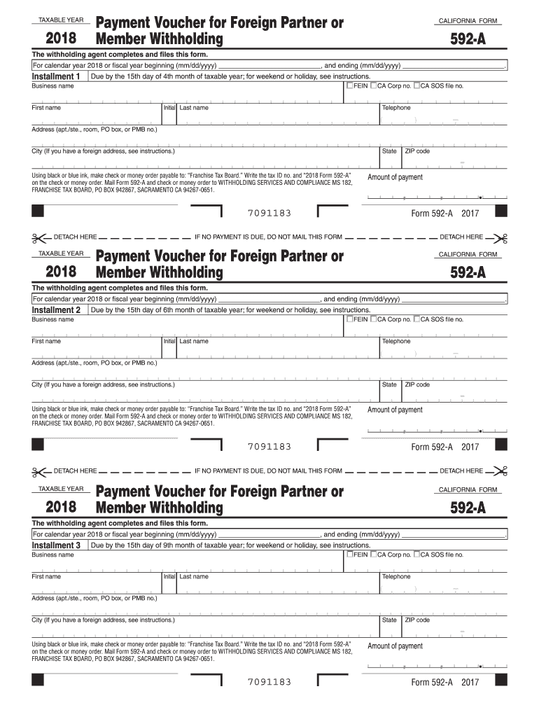 Fillable Online 2018 California Form 592-A Payment Voucher for Foreign ...
