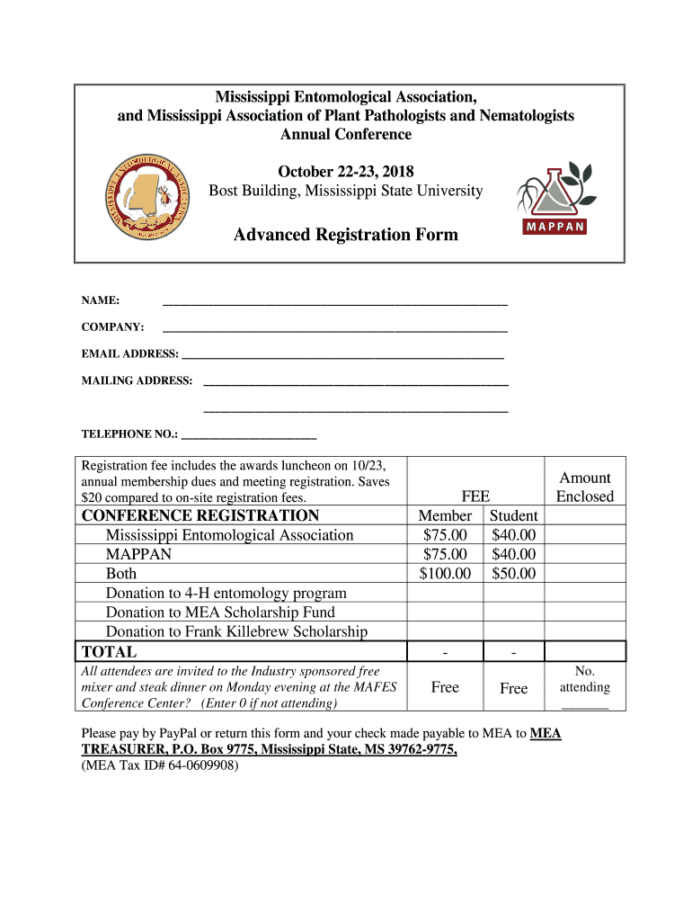 Fillable Online Advanced Registration Form - mea.org.msstate.edu Fax Email Print - pdfFiller