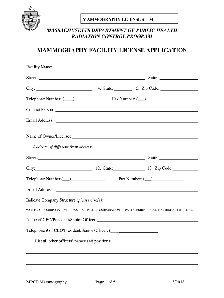 Fillable Online MAMMOGRAPHY FACILITY LICENSE APPLICATION. MAMMOGRAPHY ...