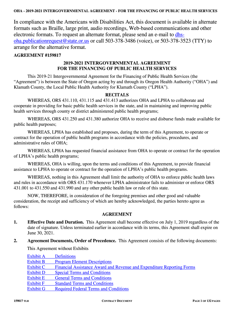 Fillable Online OHA - 2019-2021 INTERGOVERNMENTAL AGREEMENT - FOR THE ...