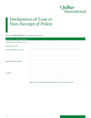 Fillable Online Declaration of Loss or Non-Receipt of Policy Fax Email ...