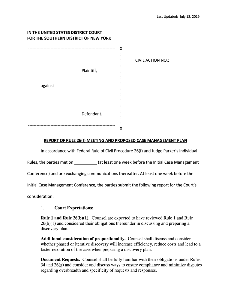 Fillable Online In accordance with Federal Rule of Civil Procedure 26(f ...