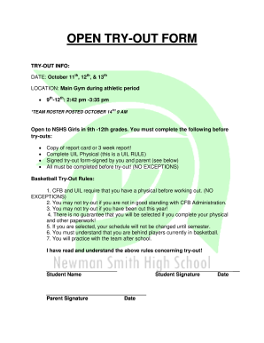 Fillable Online OPEN TRY-OUT FORM Fax Email Print - pdfFiller