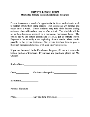 Fillable Online PRIVATE LESSON FORM Orchestra Private Lesson ... Fax Email Print - pdfFiller