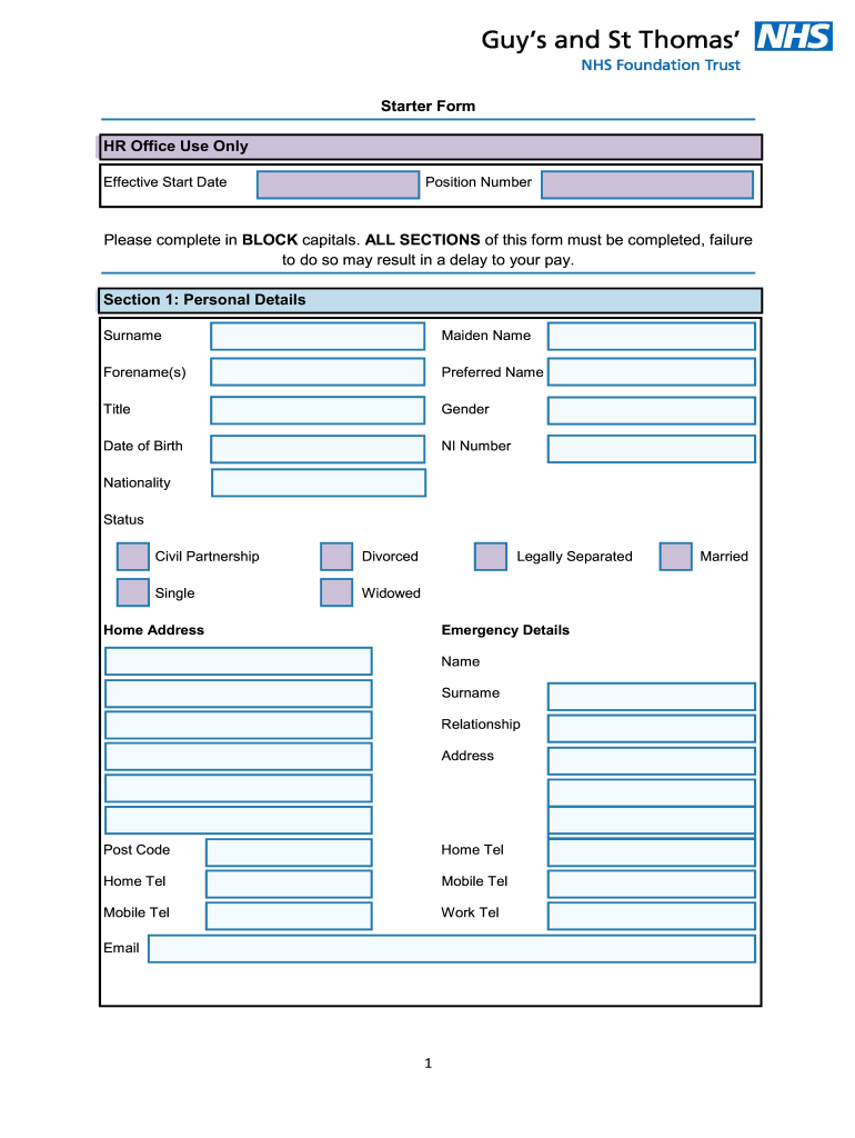 Fillable Online New Starter Forms - all Fax Email Print - pdfFiller