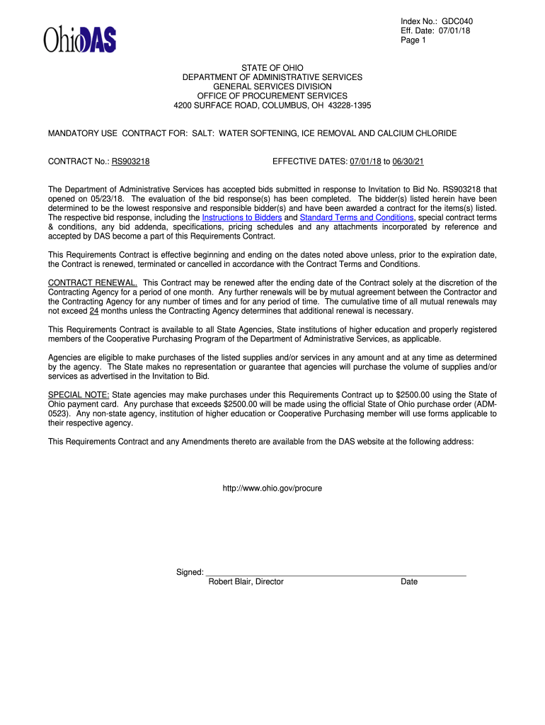 Fillable Online View ORIGINAL CONTRACT - State of Ohio Procurement Fax ...