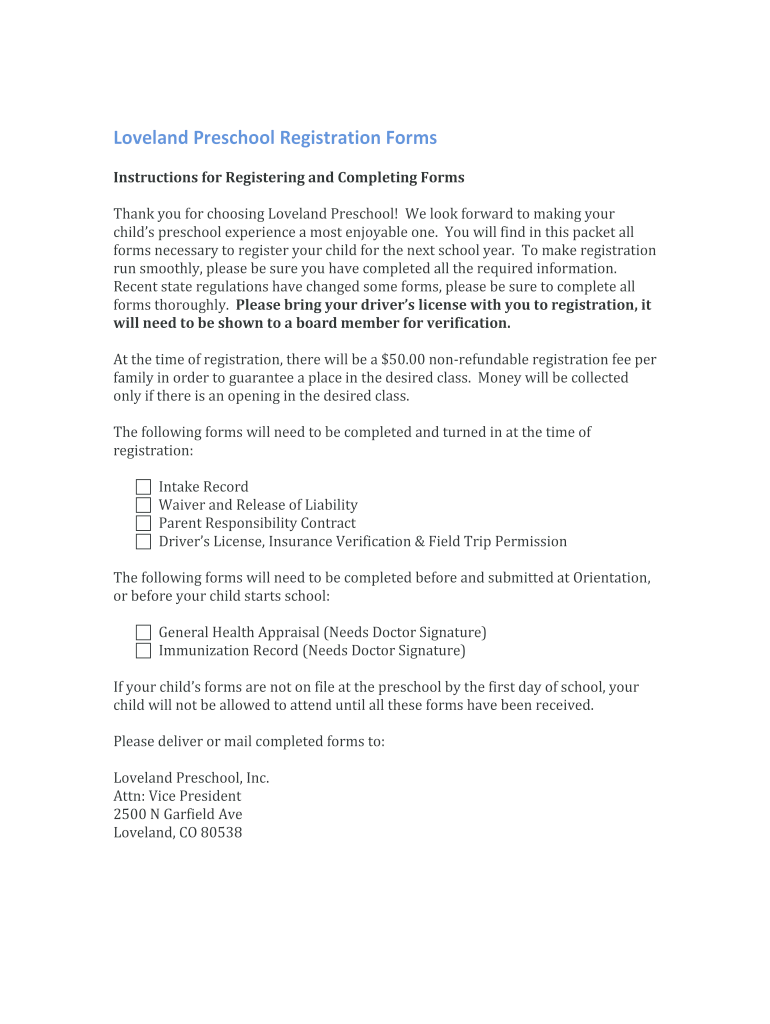 Fillable Online Preschool Package Registration Form TemplateJotForm Fax Email Print - pdfFiller