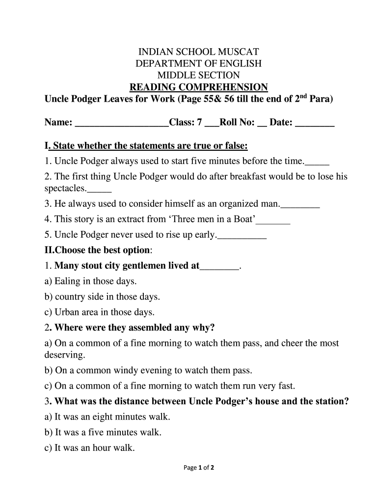 Uncle Podger Leaves For Work Question Answers - Fill Online, Printable ...