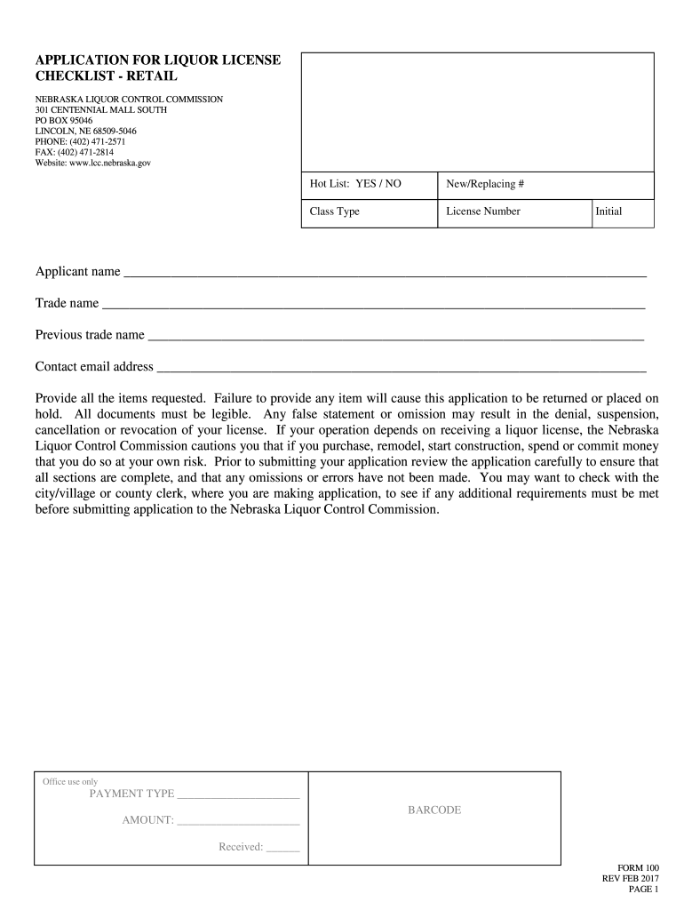 Fillable Online application for liquor license - Nebraska Liquor ...