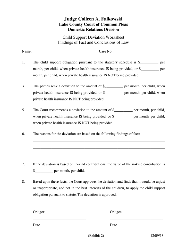 Fillable Online Child Support Deviation Worksheet - Lake County Domestic ... Fax Email Print ...