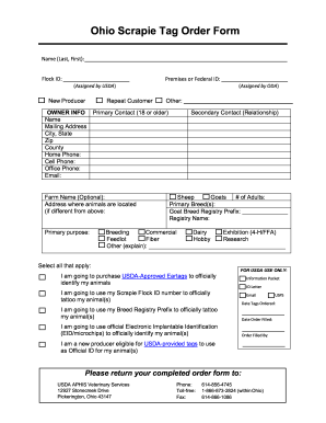 Fillable Online Ohio Scrapie Tag Order Form Fax Email Print - pdfFiller