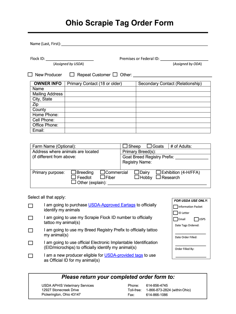 Fillable Online Ohio Scrapie Tag Order Form Fax Email Print - pdfFiller