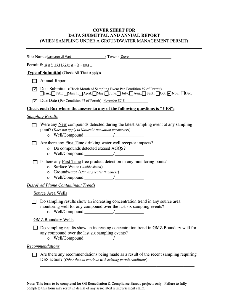 Fillable Online cover sheet for data submittal and annual report Fax ...