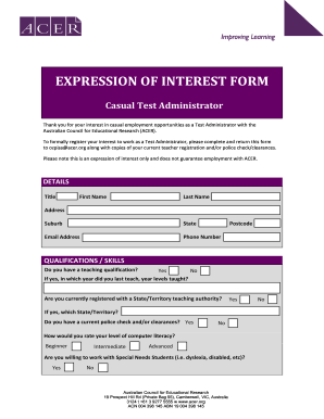 Fillable Online EXPRESSION OF INTEREST FORM Casual Test ... - ACER Fax ...