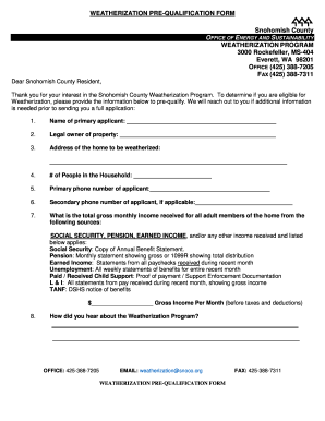 Fillable Online WEATHERIZATION PRE-QUALIFICATION FORM Snohomish ... Fax ...